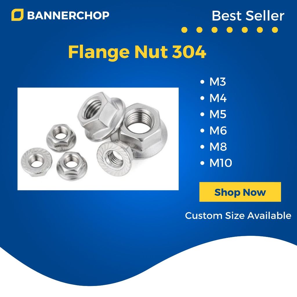 Flange Nut 304 Stainless Steel M3 M4 M5 M6 M8 M10 M12 DIN6923 Hexagon Hex Nut | Shopee Malaysia