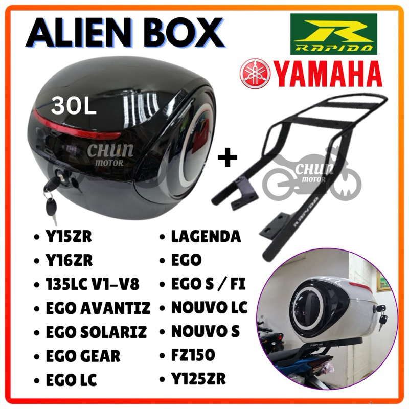 YAMAHA ALIEN BLACK BOX 30L + MONORACK 1SET MOTORCYCLE Yamaha Y15 Y16 ...