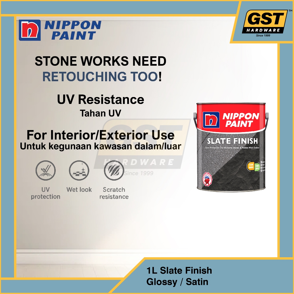 1L Nippon Paint Slate Finish for Pebble Wash Sand Stone Cat Batu Luar ...