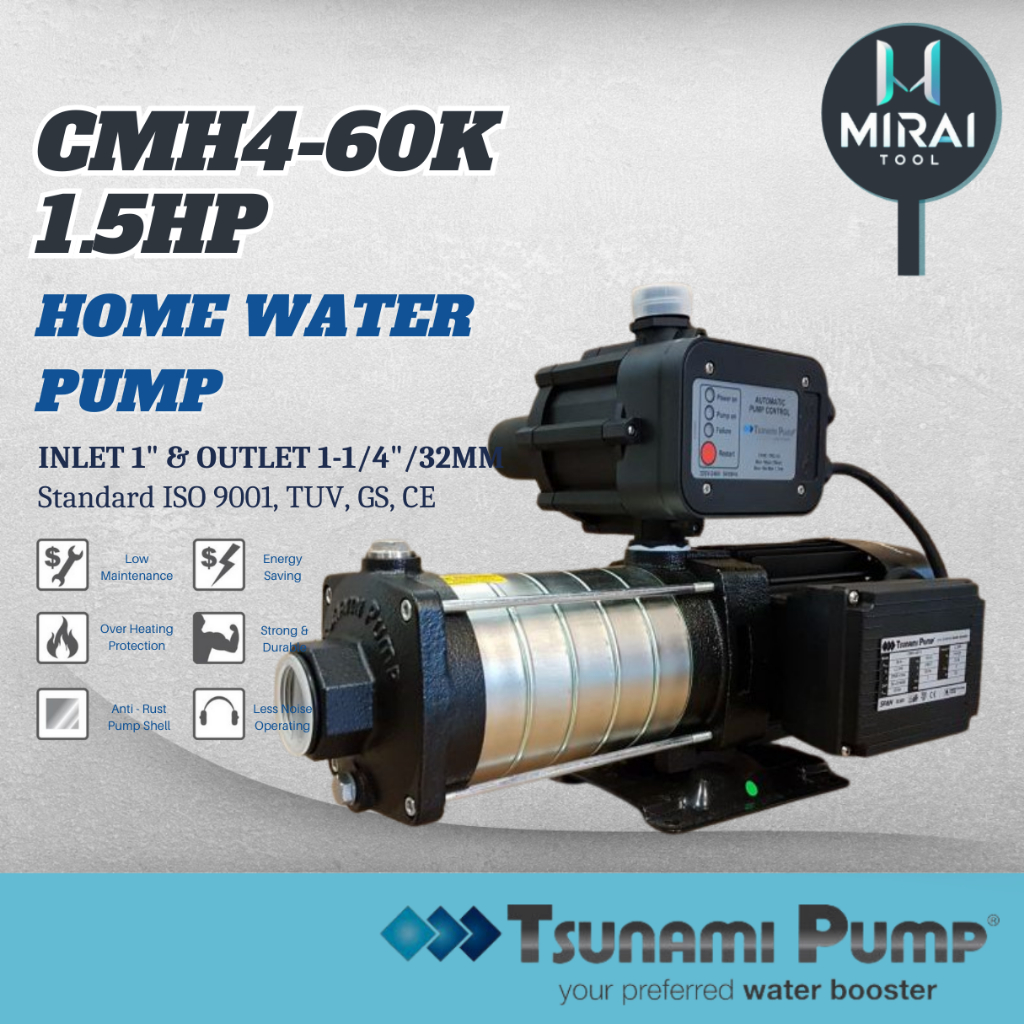 TSUNAMI PUMP CMH4-60K (1.5HP) Horizontal Multi Stage Automatic Water ...