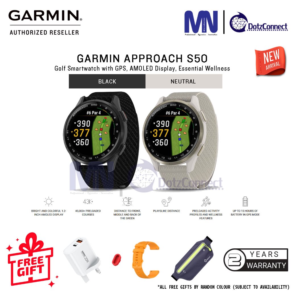 Garmin Approach S50 Advance GPS Golf Smartwatch with AMOLED Display and ...