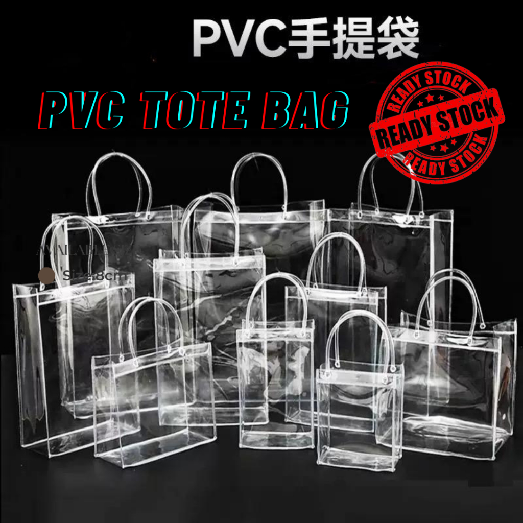 Children’s Day Clear PVC Tote Bag with Button / Transparent Shopping ...