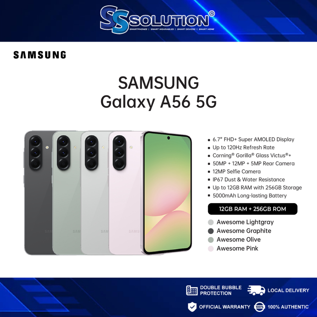 SAMSUNG Galaxy A56 5G (12GB RAM + 256GB ROM) 6.7” FHD+Super AMOLED ...