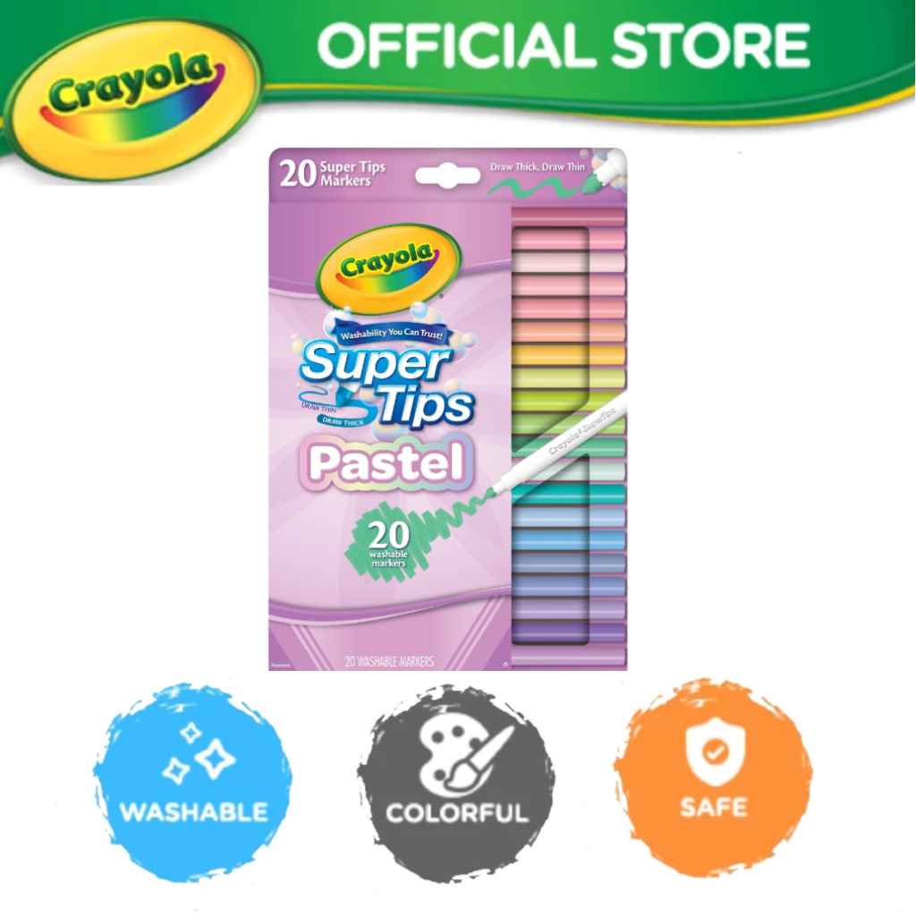 Crayola 20 Colors Supertips Pastel Colours Washable Marker And Washable ...