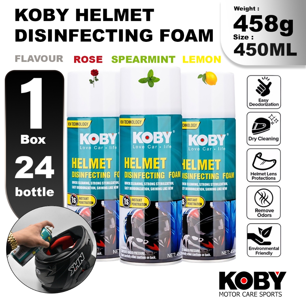 KOBY HELMET DISINFECTING FOAM ROSE / SPEARMINT / LEMON 1 BOX 24 BOTTLE ...