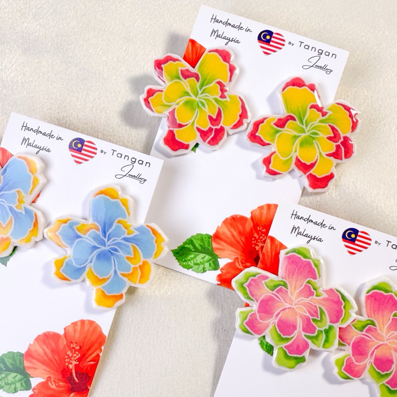 Batik Hibiscus Design Bunga Raya Statement earringHandmade in Malaysia ...