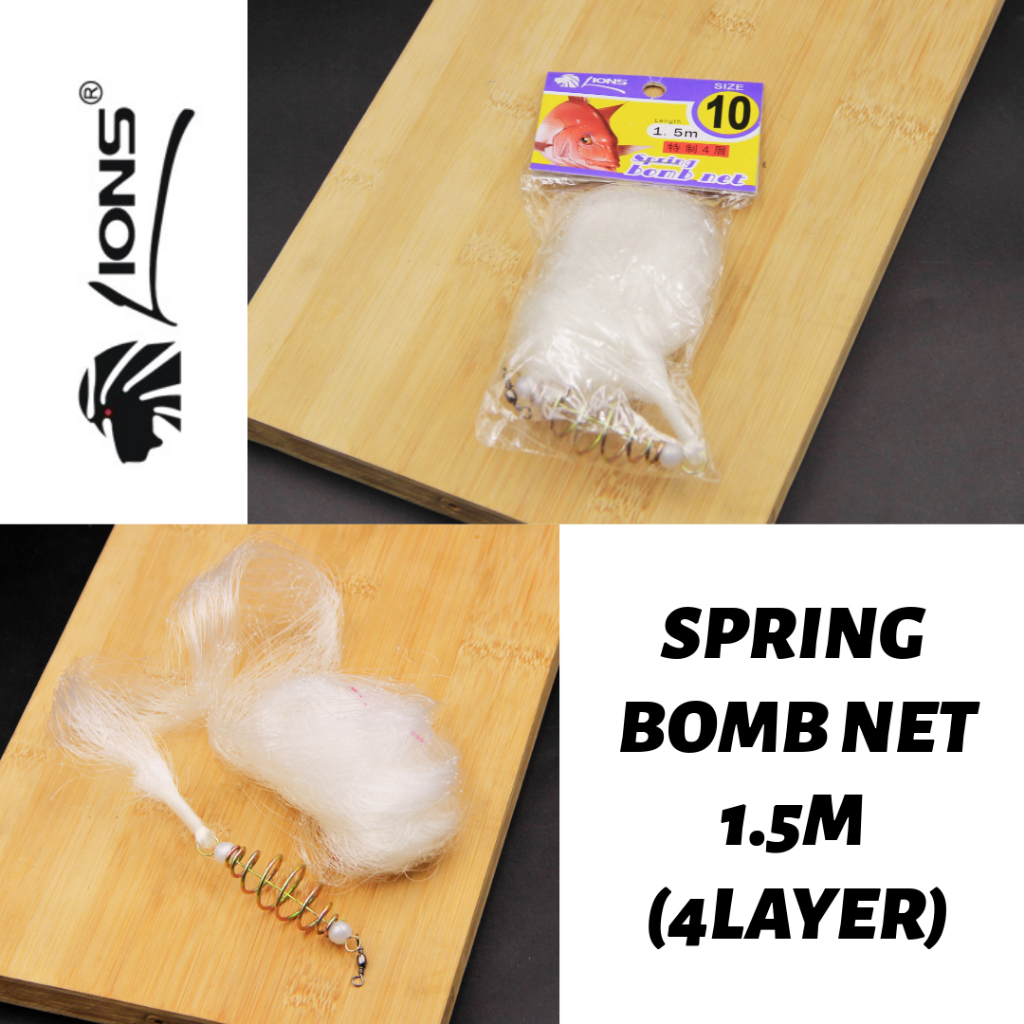 LIONS BOMB NET 1.5M-4 LAYER (Extra Layer) Bait Spring Umpan Ikan Jaring ...