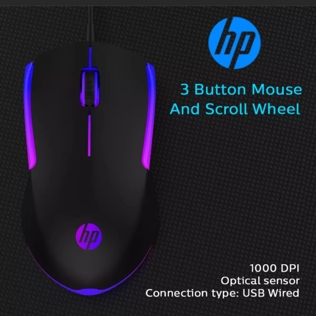 HP USB Gaming Mouse RGB Lighting Effect High 1000 DPI 3 Button 3D Ergonomic Wired HP M160 ...