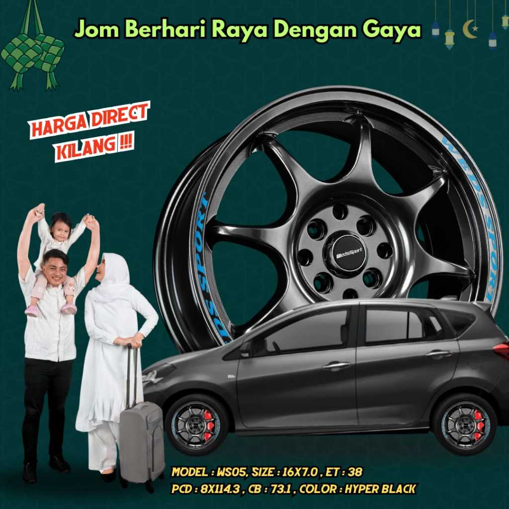 NEW SPORT RIM TC05 16X7 8H X100/114.3 ET38 CB73.1 PERODUA MYVI WIRA ...