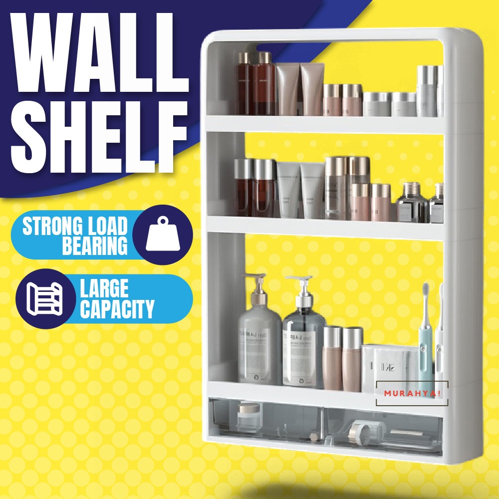Wall Shelf Non Drill Rack Shelf Floating Kitchen Rack Bathroom Wall ...