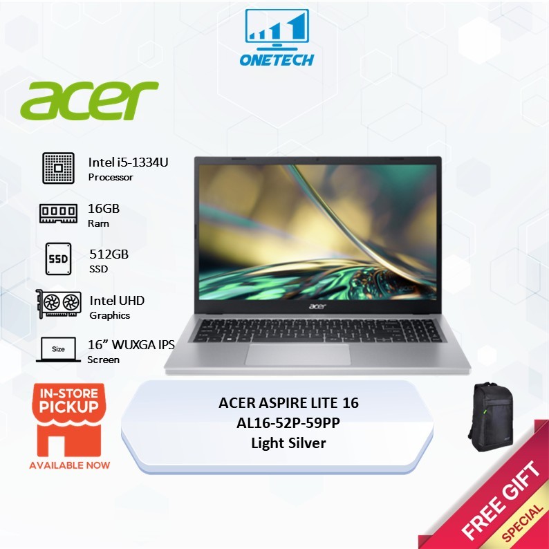 Acer Aspire Lite16 AL16-52P-59PP Notebook-Light Silver (i5-1334U/16Gb ...