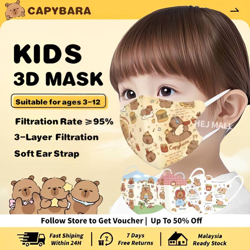 Capybara 3D Mask Kids 50pcs 3 Layers Duckbill Mask Children Cartoon ...