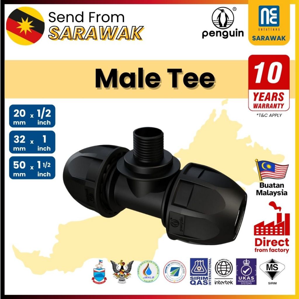20mm-50mm Male Tee Penguin PN16 HDPE Compression Poly Pipe Connector ...