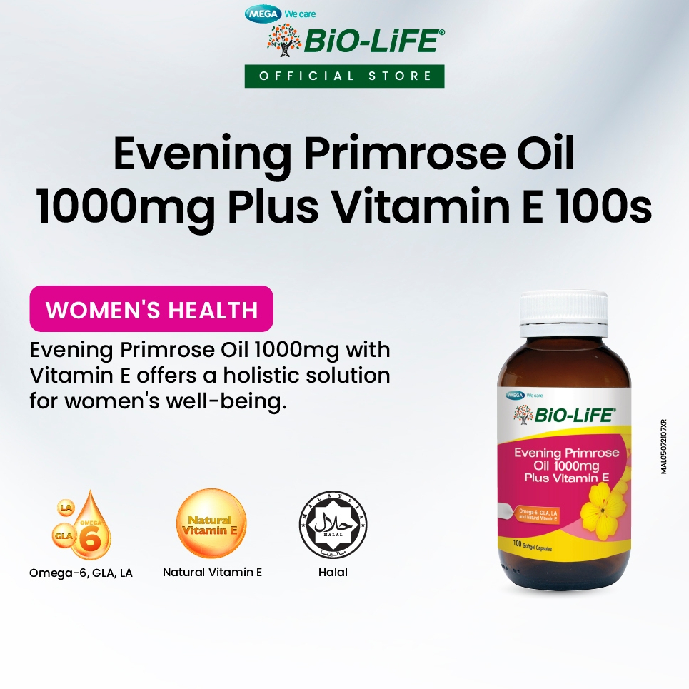 BiO-LiFE Evening Primrose Oil 1000mg & Vitamin E 100 capsules (EXPIRY ...