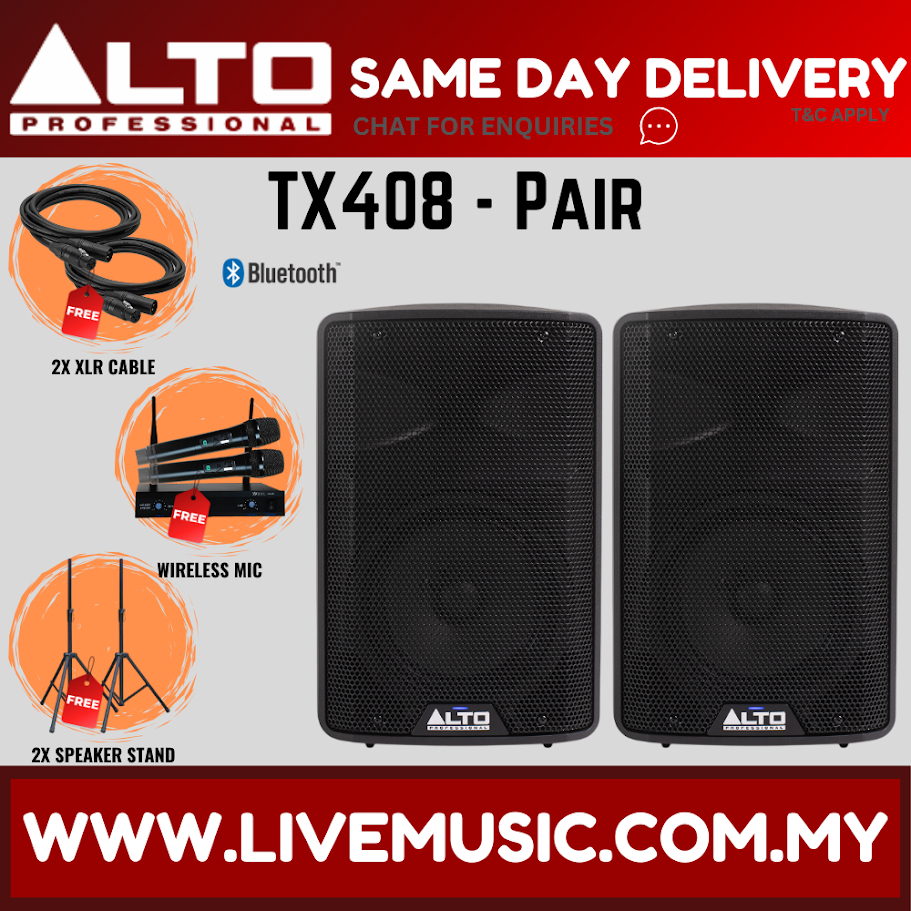 Alto TX408 8" Powered Loudspeaker w/Mic, Speaker Stand and Cable - Each ...