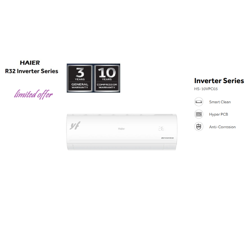 (IPOH AREA)HAIER R32 INVERTER AIR-CONDITIONER HS-10VPC03 (1.0HP ...