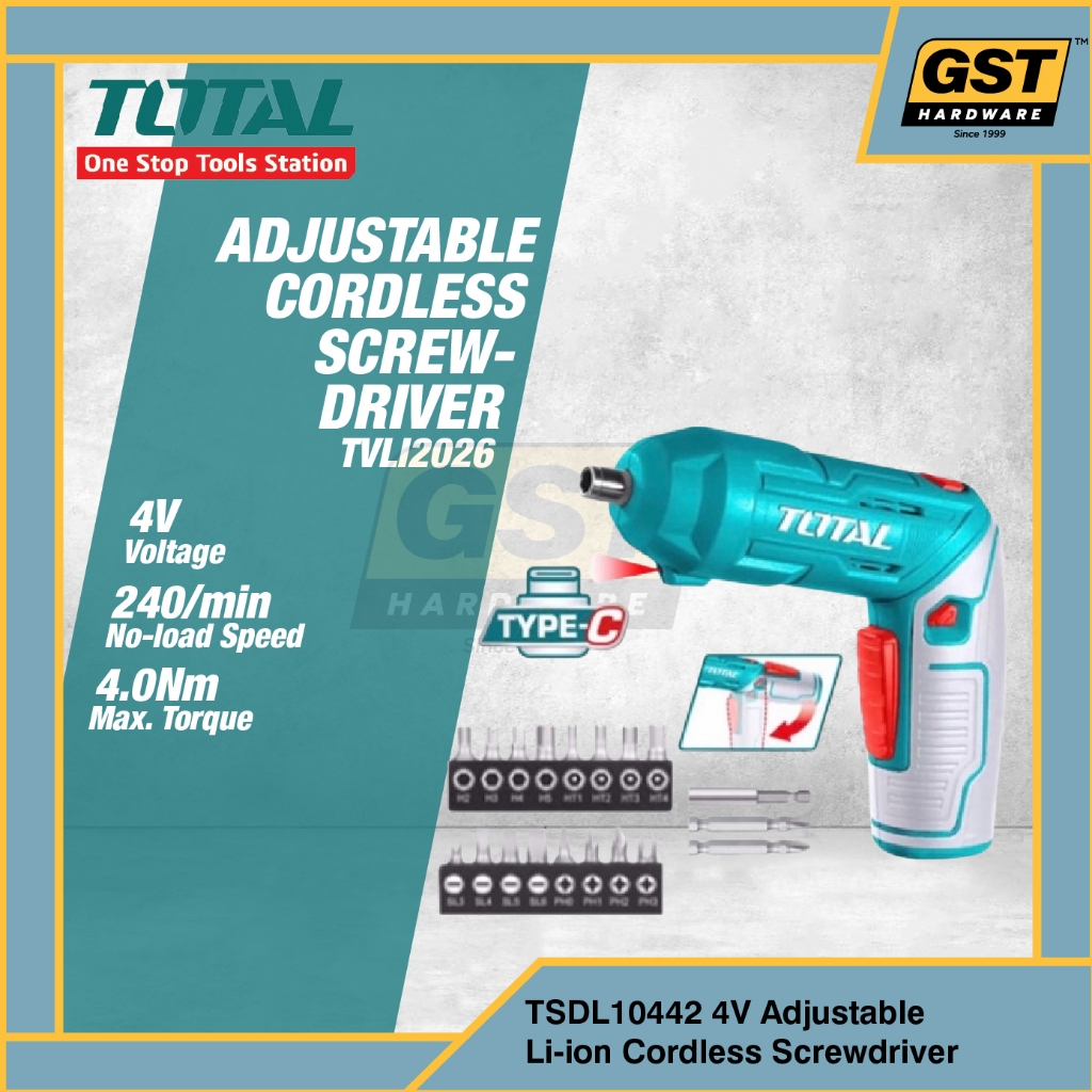 Total Li-ion Cordless Screwdriver 4V TSDLI0442 Mini Electric Screwdriver Set Small Screwdriver ...