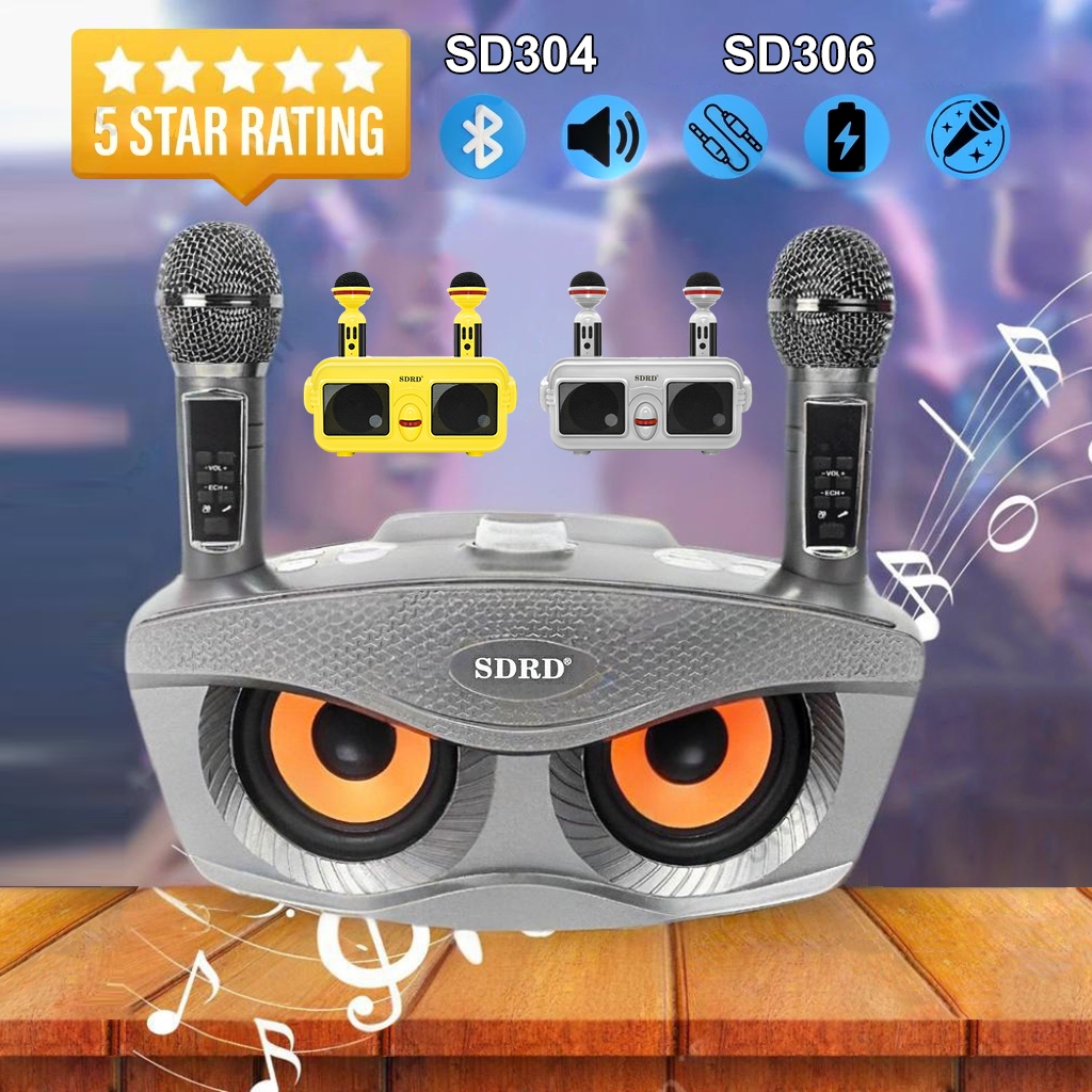 NEW SDRD SD-304 portable Wireless Bluetooth Karaoke Speaker Mobile Dual 2 Wireless Microphone ...