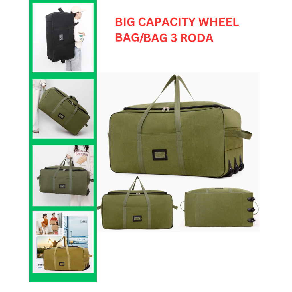 Large Capacity Suitcase Beg Baju 3Roda Trolley CANVAS Luggage Duffel ...