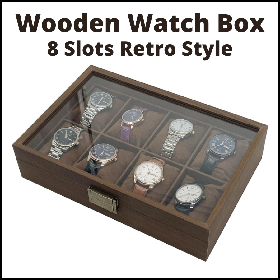 Wooden Watch Box | Display Case Organiser | Black Walnut Grain Finish ...