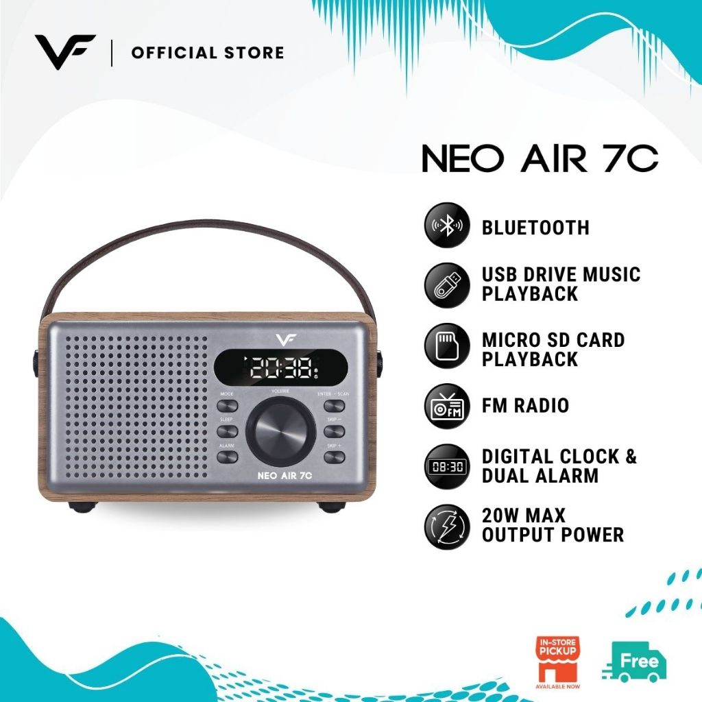 VF Neo Air 7C Digital Alarm Clock Portable Bluetooth Speaker Support FM ...