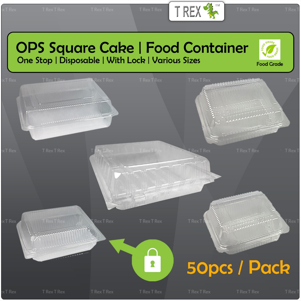 One Stop Disposable Square Cake OPS Container With Lock / Bakery Food ...
