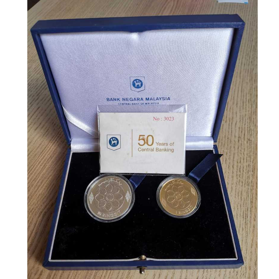 Malaysia Coin - 2009 50th Anniversary of Bank Negara Malaysia 1 & 10 Ringgit Proof Coin Set of 2 ...