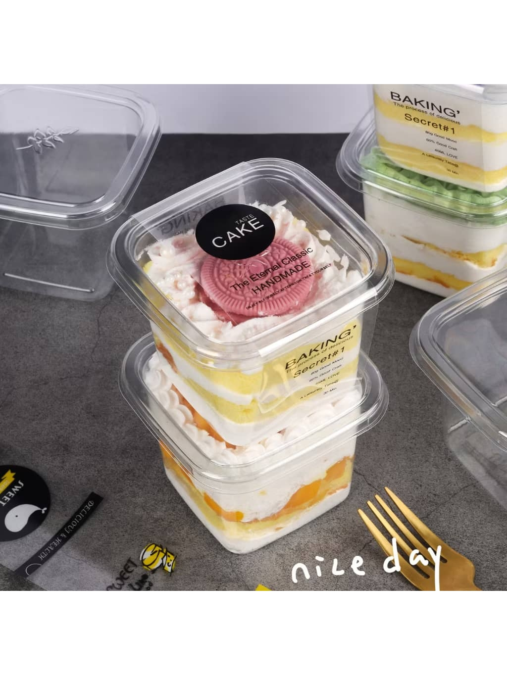 400ml Transparent Plastic Mousse Cup with Lid Square Food Container ...