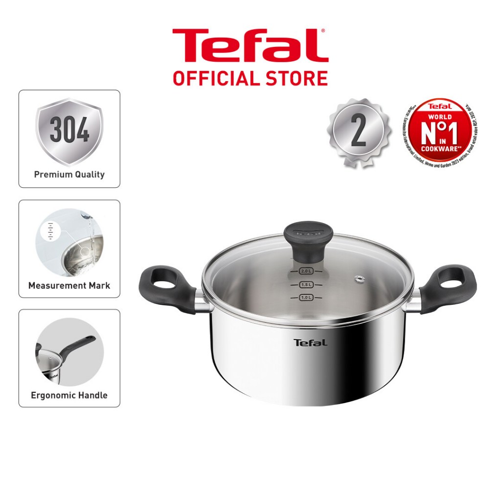 Tefal Starter Stewpot W/Lid 20cm (Stainless-steel cookware, Premium quality stainless-steel ...