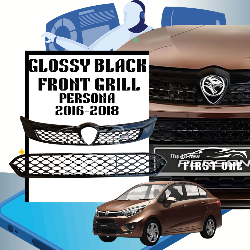 Proton Persona 2016-2018 Front Grill Glossy Black (Mini Cooper Style ...