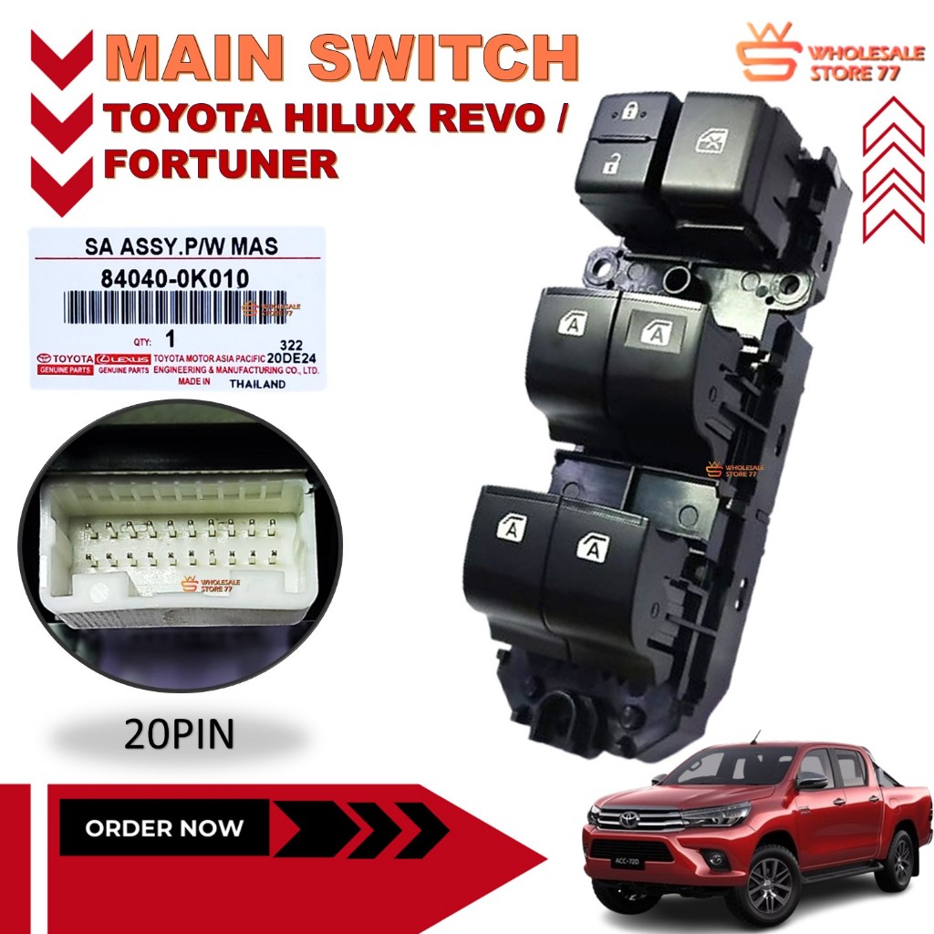 ORIGINAL | TOYOTA HILUX REVO / FORTUNER Main Power Window Switch / Suis ...