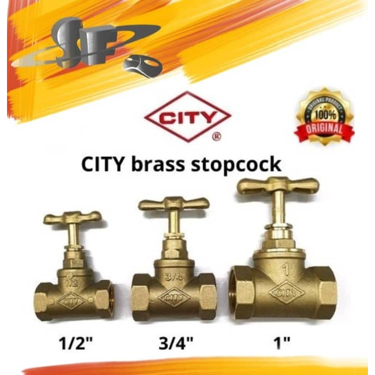 BRASS STOP COCK, CITY BRAND 15MM (1/2")/20MM (3/4")/25MM (1") | Shopee ...