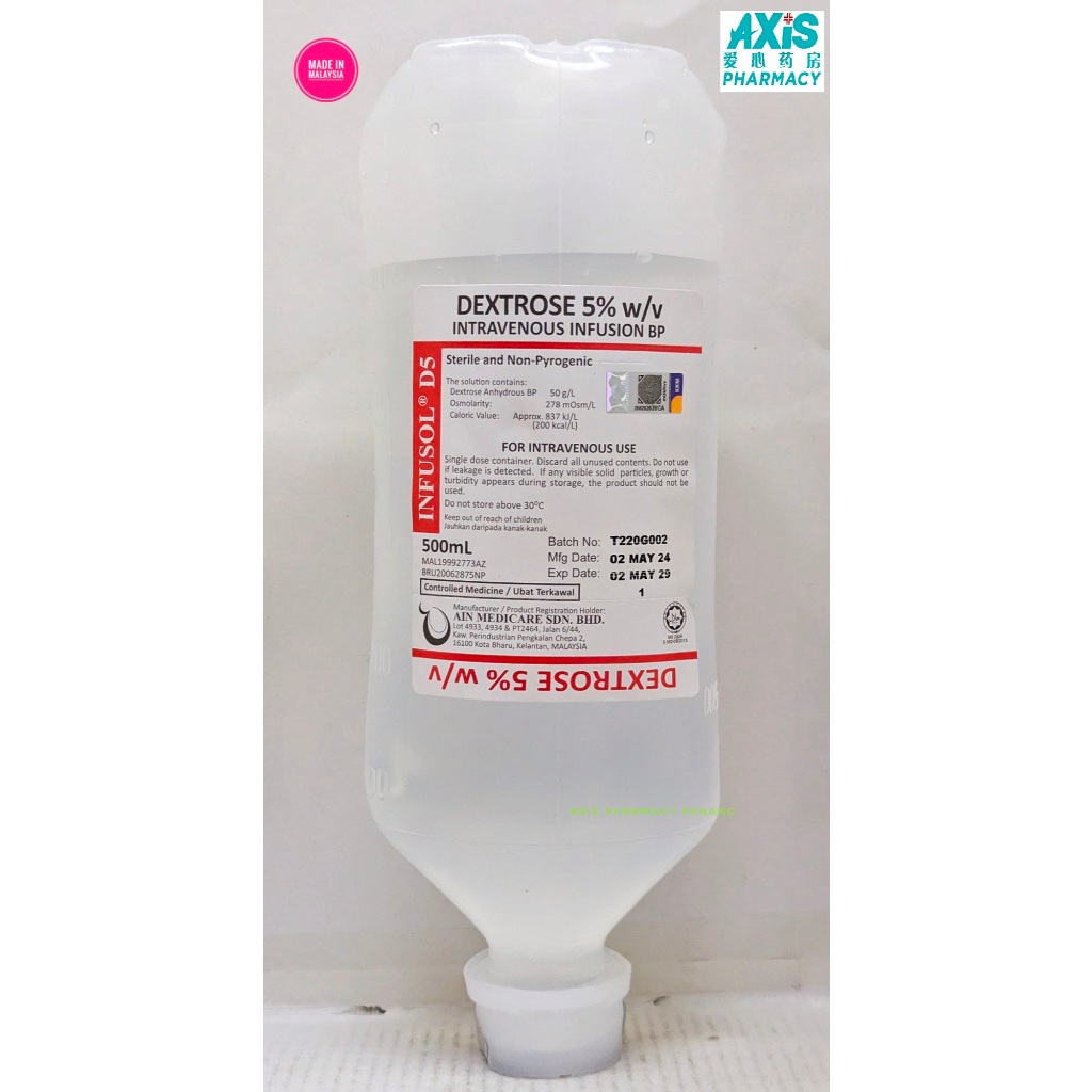 INFUSOL D5 DEXTROSE 5% w/v INTRAVENOUS INFUSION BP 500ML (Exp 02/05 ...