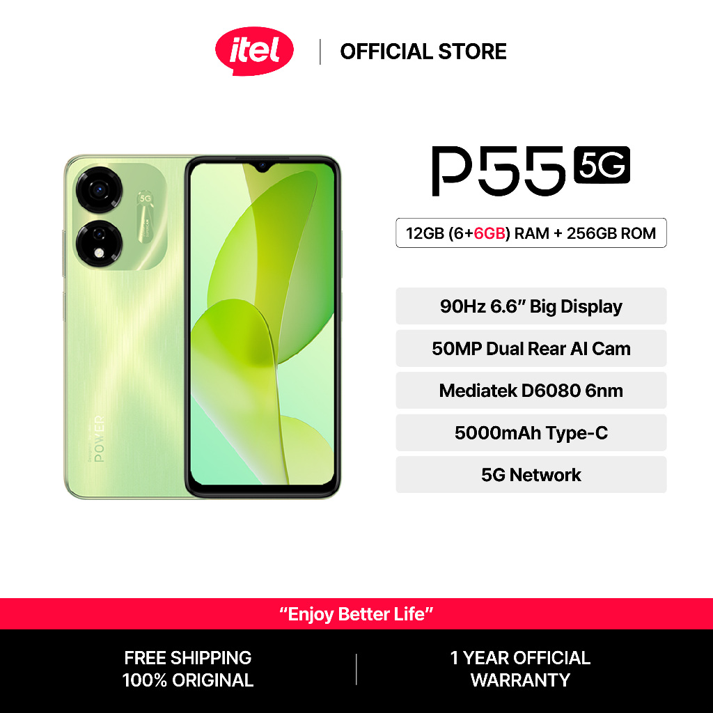 [NEW] itel P55 5G Smartphone (6+8)GB RAM+128GB ROM - 50MP AI Cam 18W ...