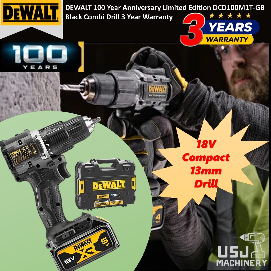 DEWALT 100 Year Anniversary Limited Edition DCD100M1T-GB Black Combi ...