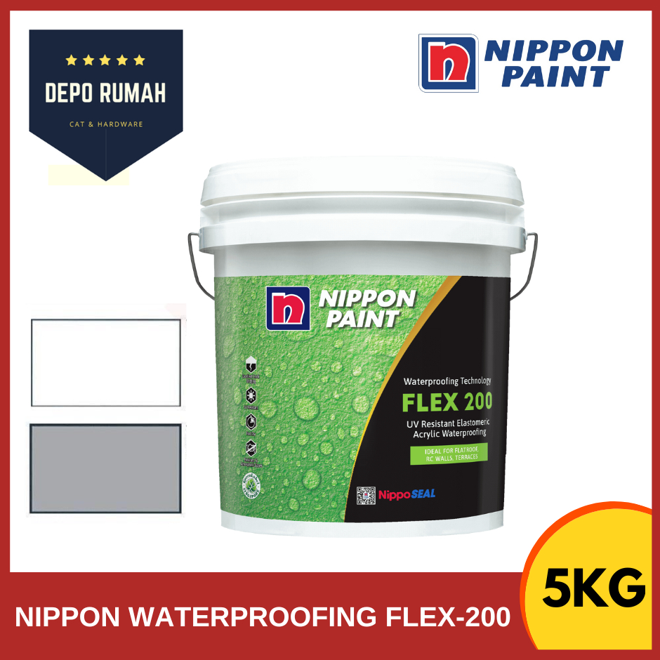 5KG Nippon Paint Flex 200 Waterproofing Elastomeric Membrane (Car Porch/Balcony/Concrete Slab ...