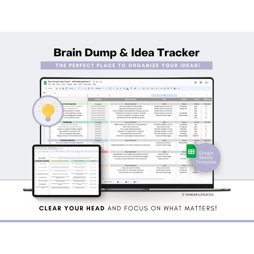 Brain Dump & Idea Tracker Template, Idea Organizer, Task Tracker ...