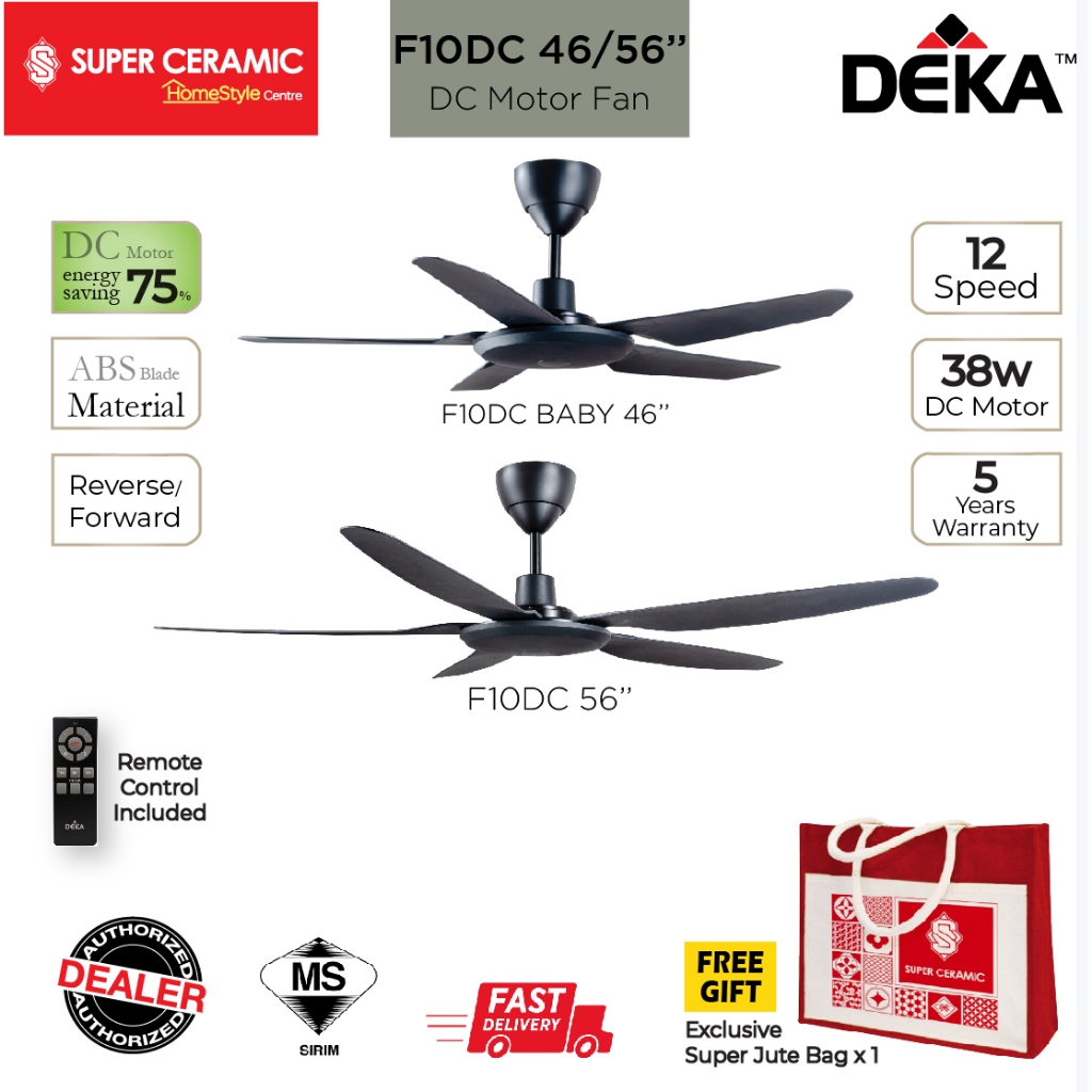 DEKA F10DC Series BLACK with 5 Blades DC Motor 12 Speeds Control ...