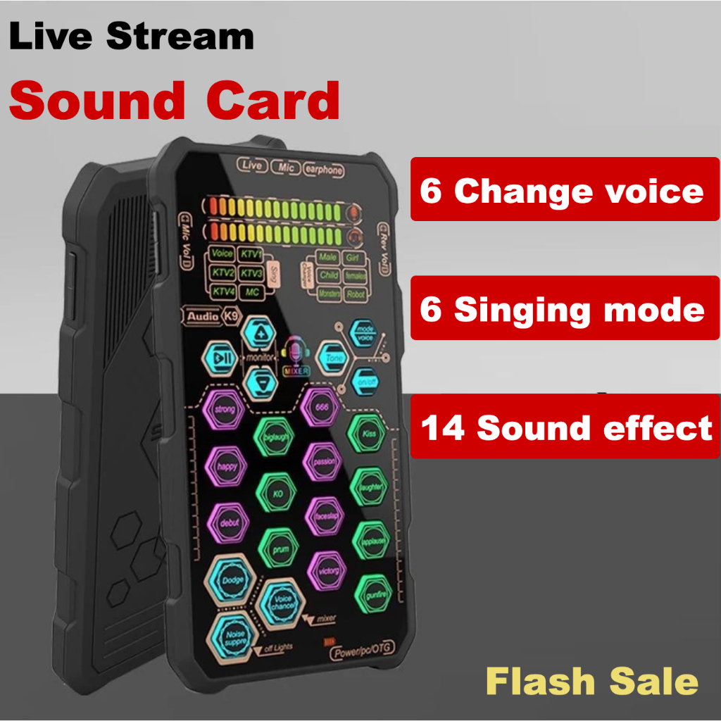 SK9 LED Sound Card Live Streaming Set Bluetooth Mixe Audio Live Stream ...