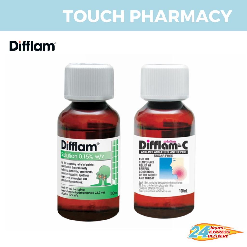 DIFFLAM/DIFFLAM-C Solution Anti Inflammatory Antiseptic 100ml Sore Throat Gargle Mouthwash ...