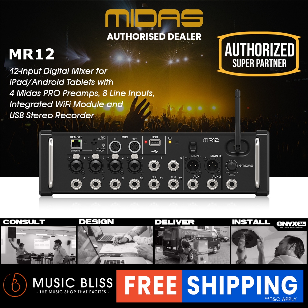 Midas MR12 12-channel Tablet-controlled Digital Mixer (MR-12 / MR 12 ...