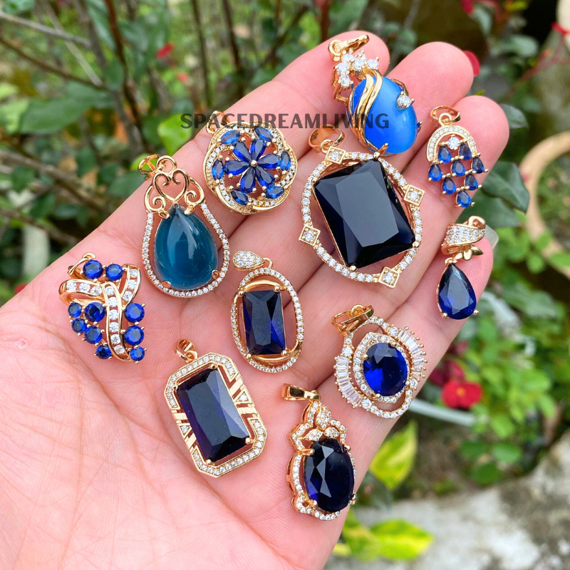 Loket Emas Suasa Batu Zircon Biru Jade Biru Gold Plated Zirconia Blue ...