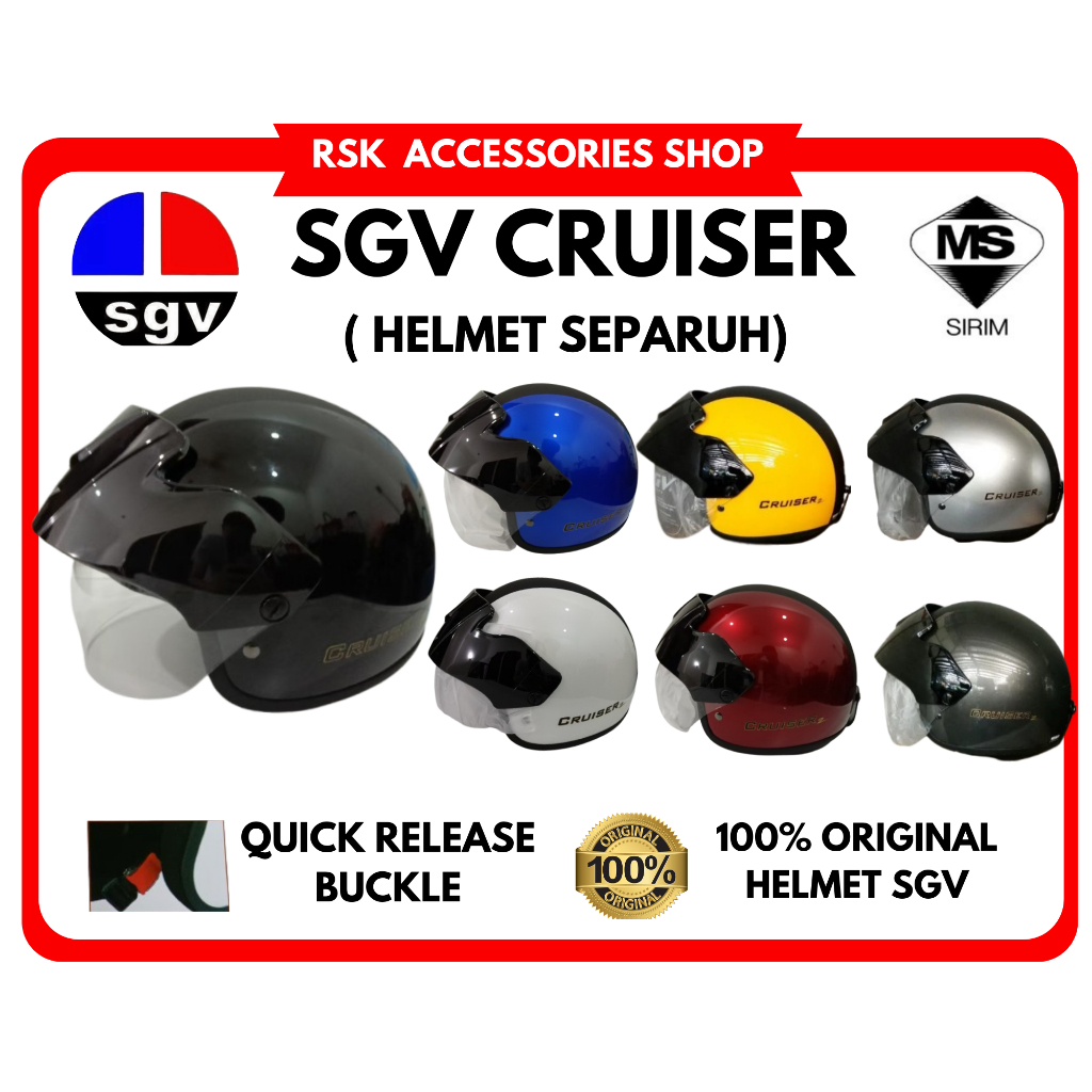 SGV VISOREX HELMET SEPARUH L Saiz 60CM & VISOR CRUISER BLACK RED BLUE ...