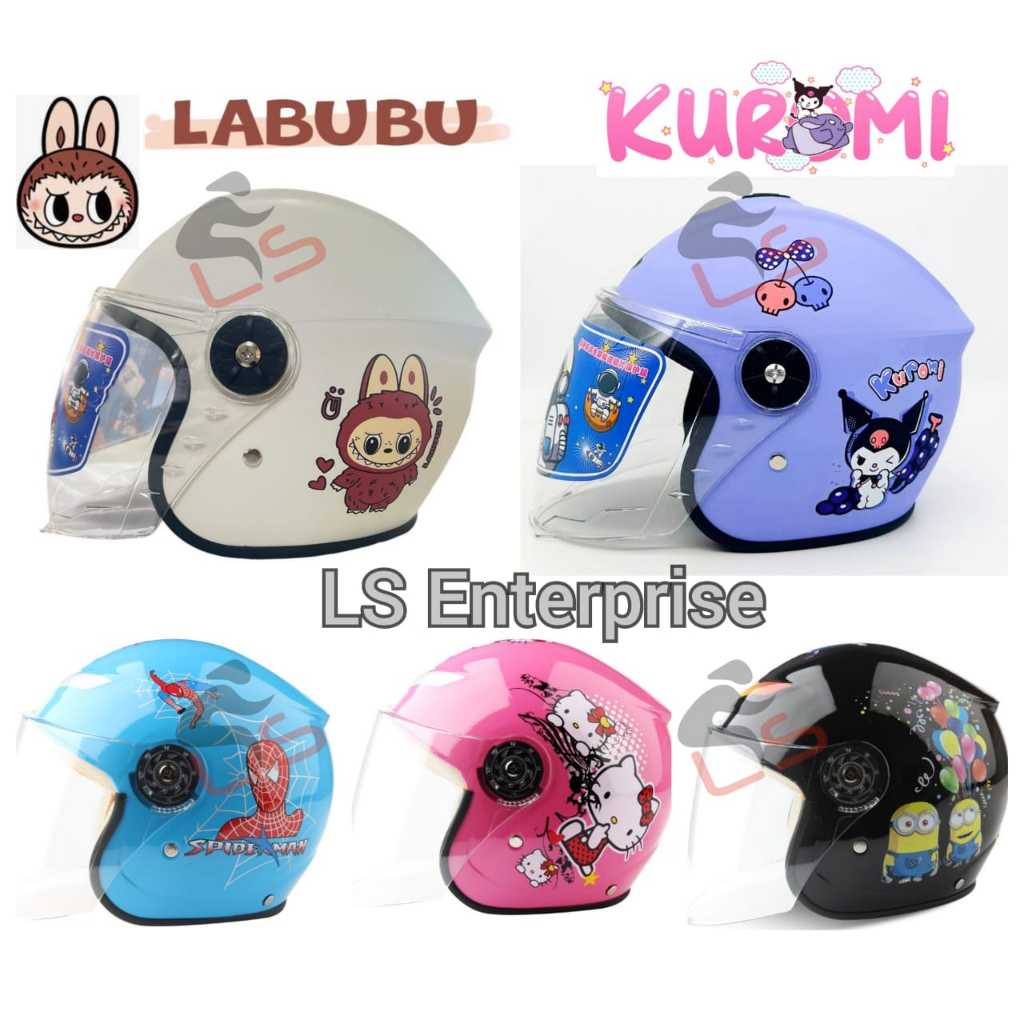 LS Kids Motorcycle Helmet Cartoon Children Topi Motor Budak Labubu ...