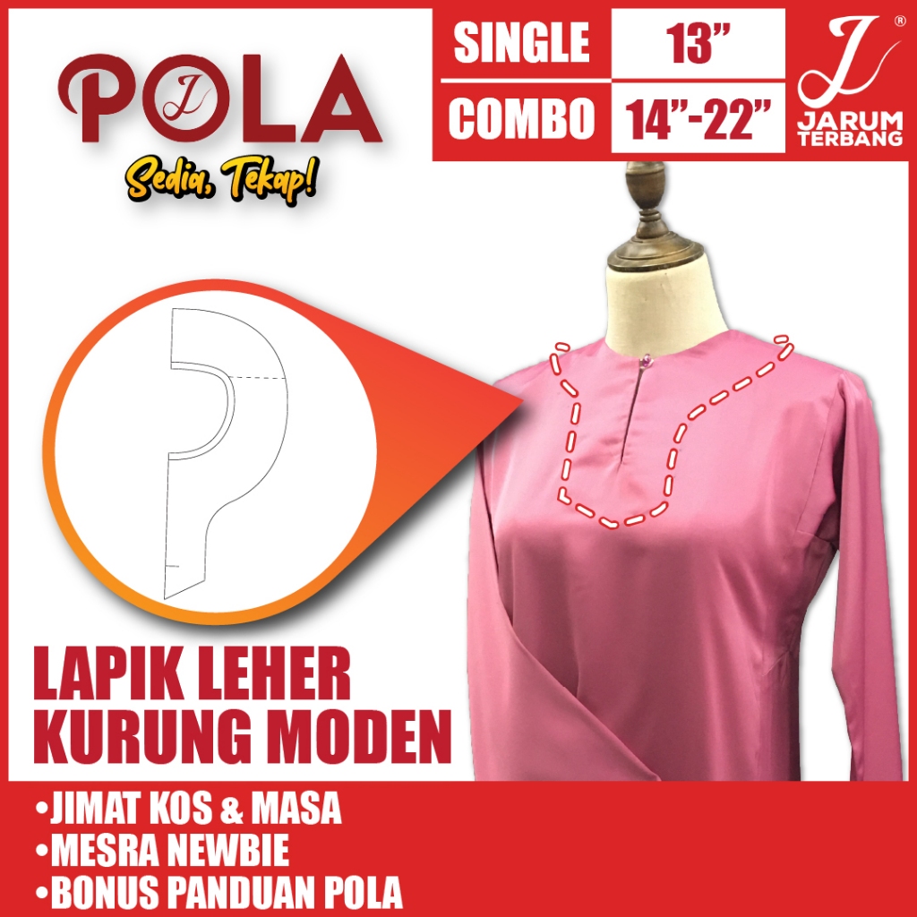 Pola Acuan Lapik Leher Baju Kurung | Saiz 14 -22 | Mudah Jahit ...