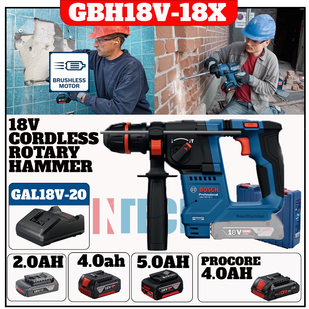 BOSCH GBH18V-18X 18V CORDLESS ROTARY HAMMER SDS PLUS C/W GAL18V-20 + 2 ...
