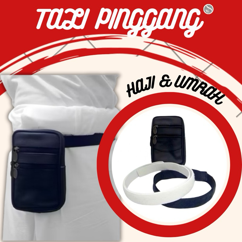 Tali Pinggang Umrah Haji Getah Kain Ihram Hitam dan Putih Beg Poket ...