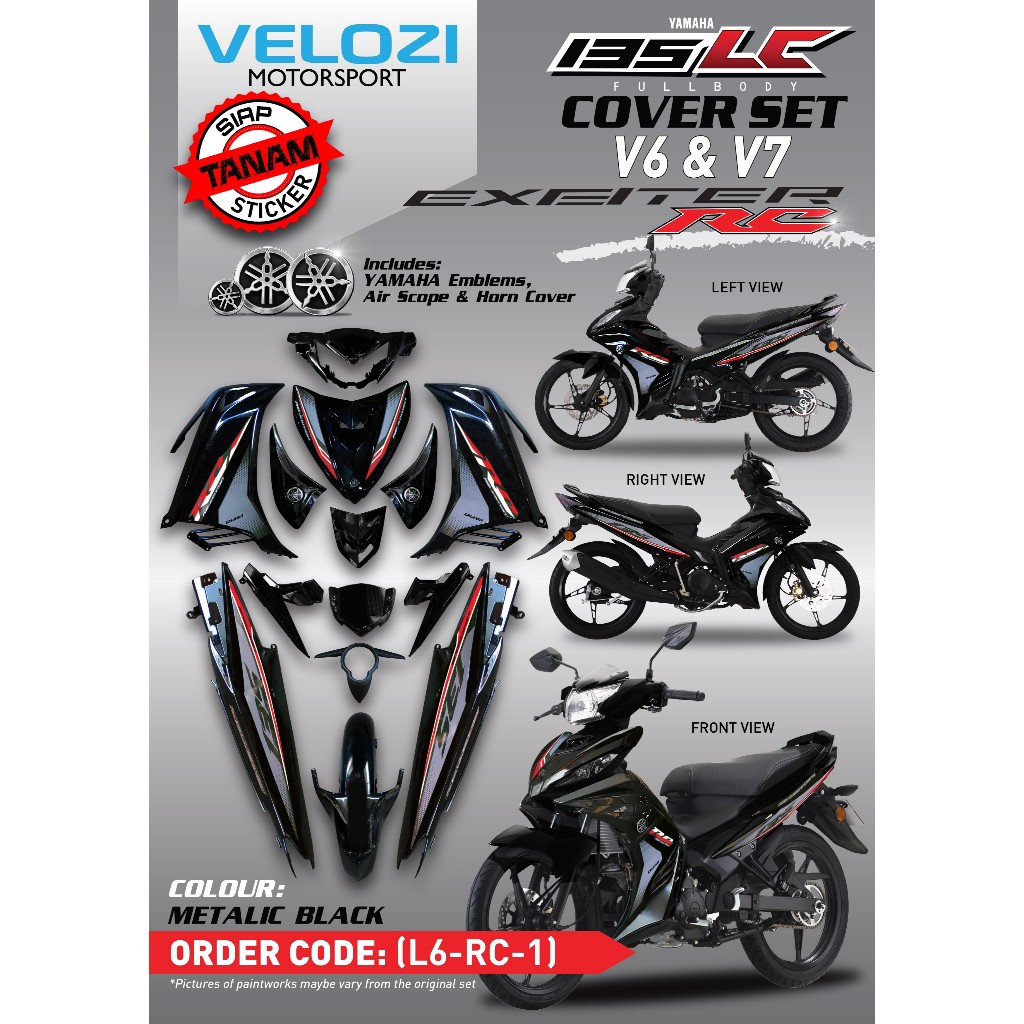 COVERSET YAMAHA LC V6/V7 EDITION EXCITER RC MATELIC BLACK L6-RC-1 ...