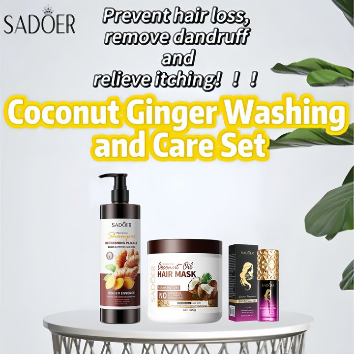 SADOER 3-piece set (Coconut Shampoo + Hair Mask + Hair Oil) Coconut Oil Nourishing Hair Care ...