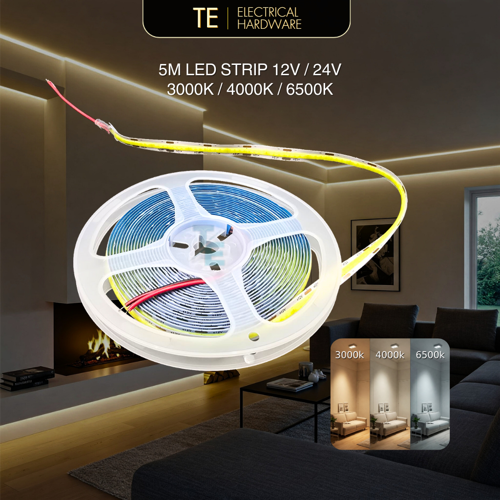 5M 12V / 24V COB LED STRIP LIGHT 320D FLEXIBLE TAMP DECOR | KITCHEN ...
